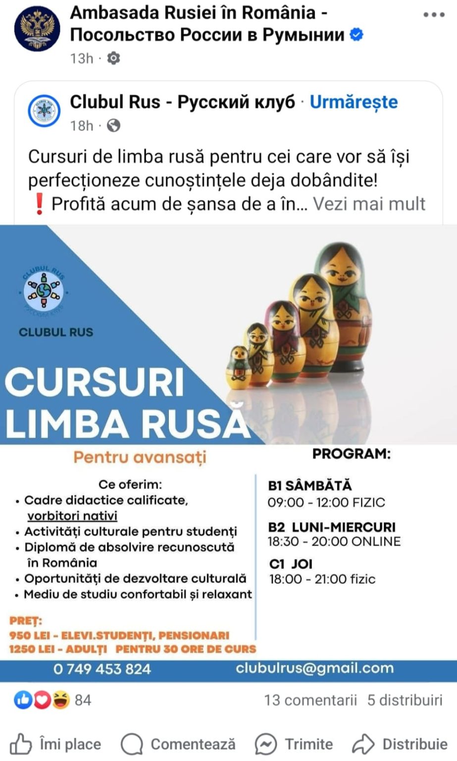 FOTO Nu e glumă: Ambasada Rusiei la București invită românii la cursuri ...